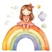 Watercolor Girl on Rainbow PNG Clip Art, 12x Colorful Kids ...