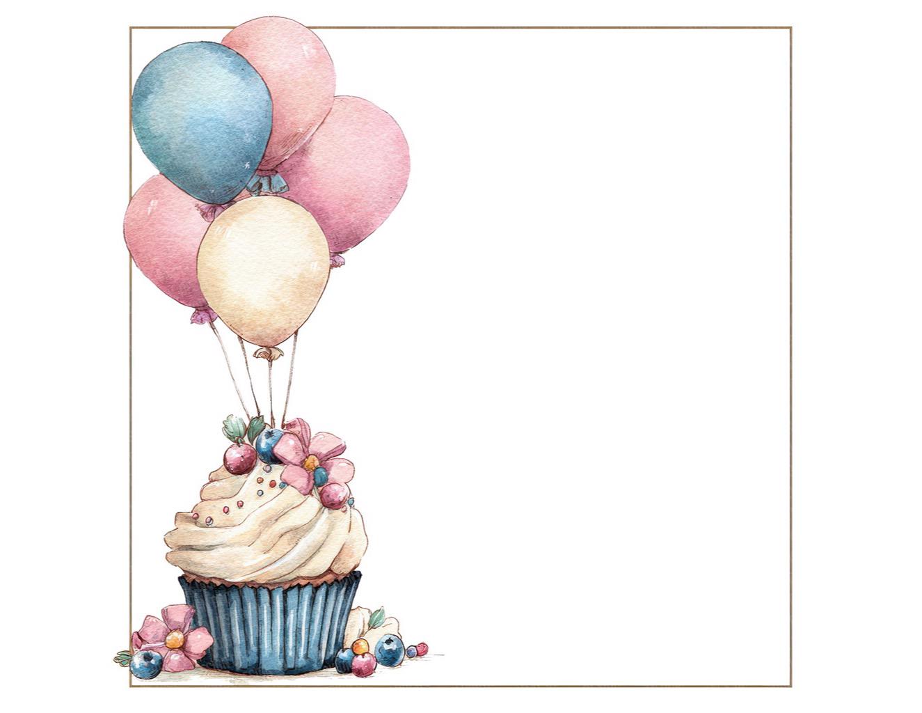 Cupcake Balloon Frame PNG Clipart, 12x Watercolor Party Clip Art Set ...
