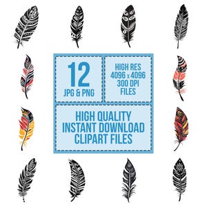 Tribal Feather PNG Clipart, 12x Minimal Feather Clip Art Set, Abstract ...