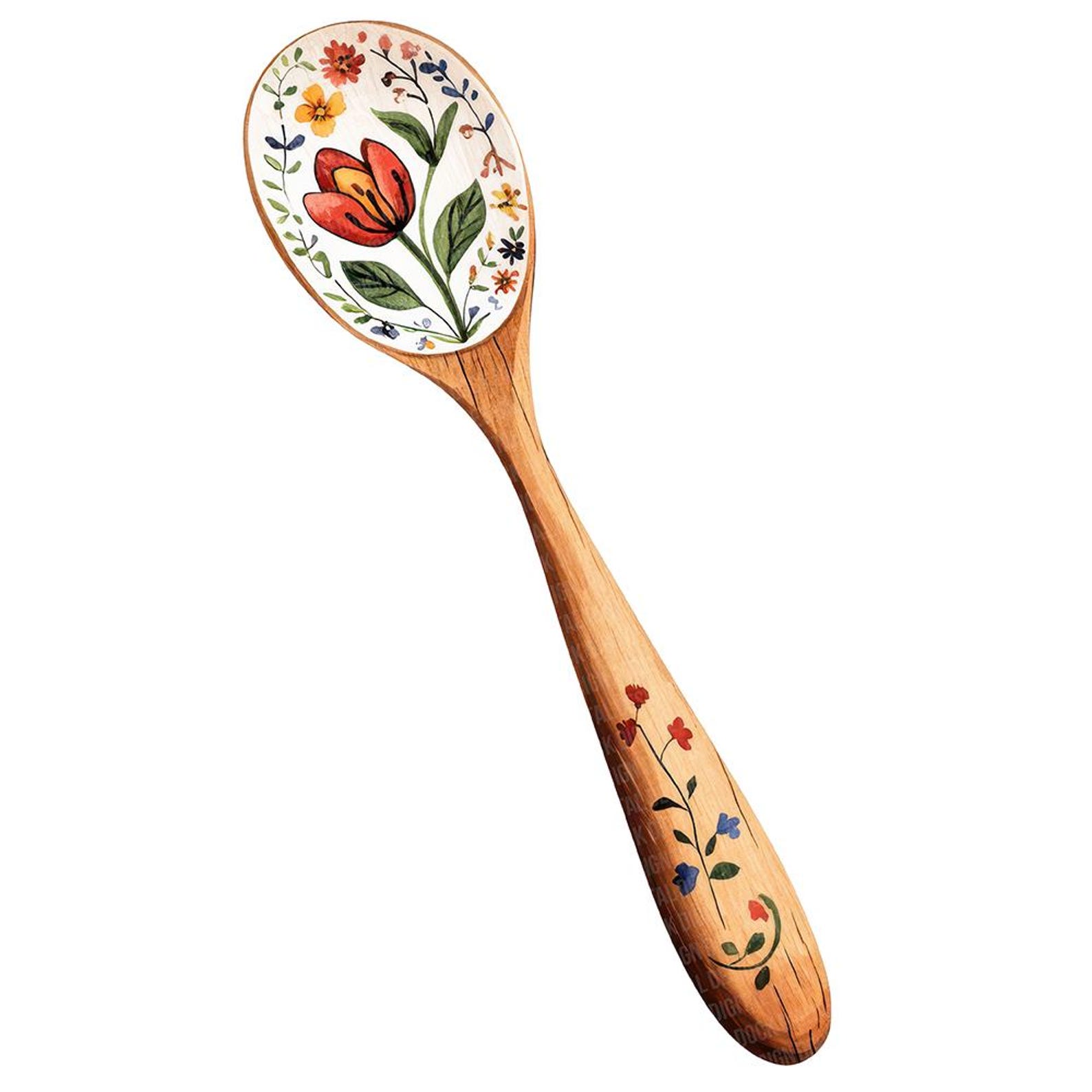 Folk Floral Spoon Clipart, 12x Hand-painted Floral Spoons Clip Art Set ...