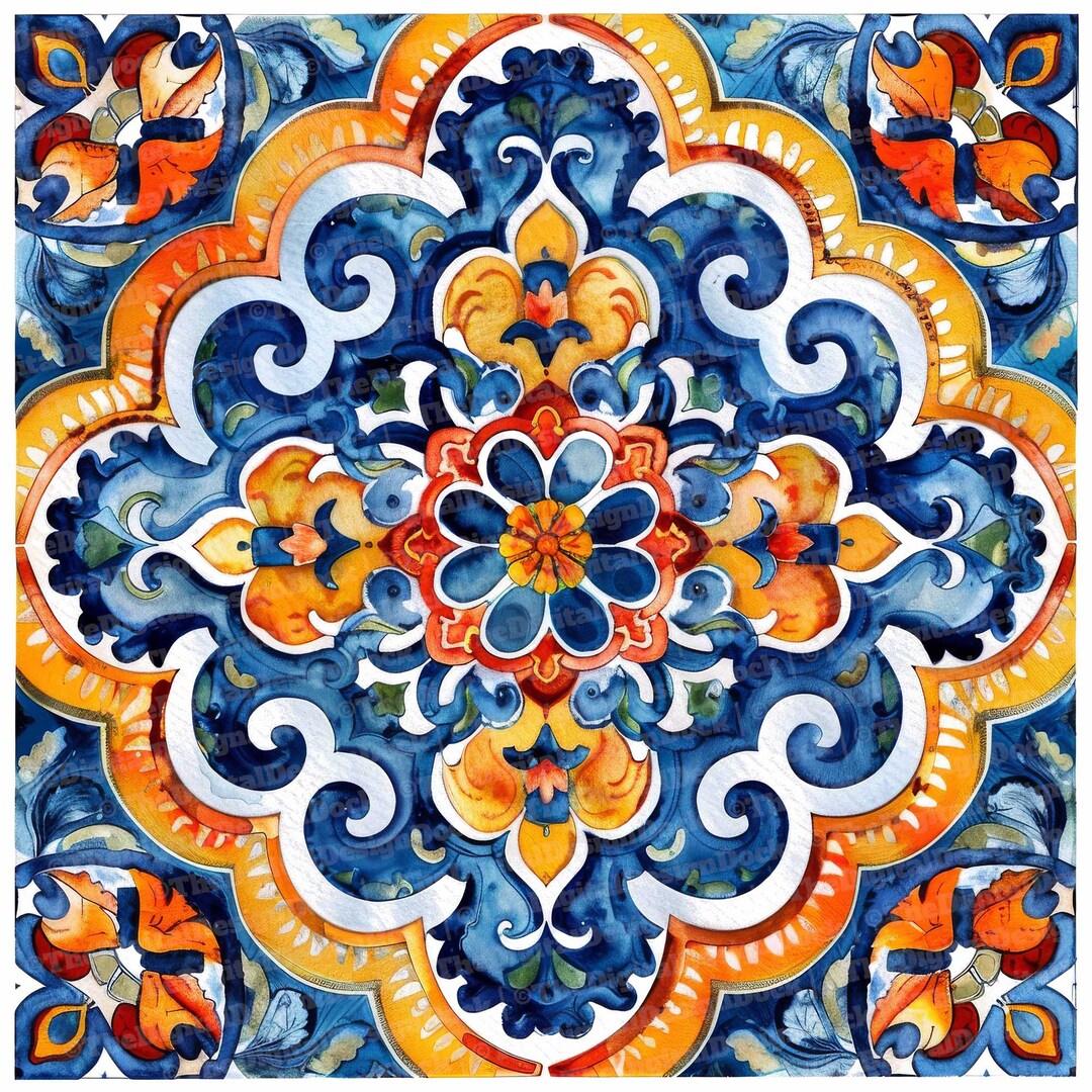 12x Mexican Painted Tiles Clipart, Floral Art Clipart, Printable ...