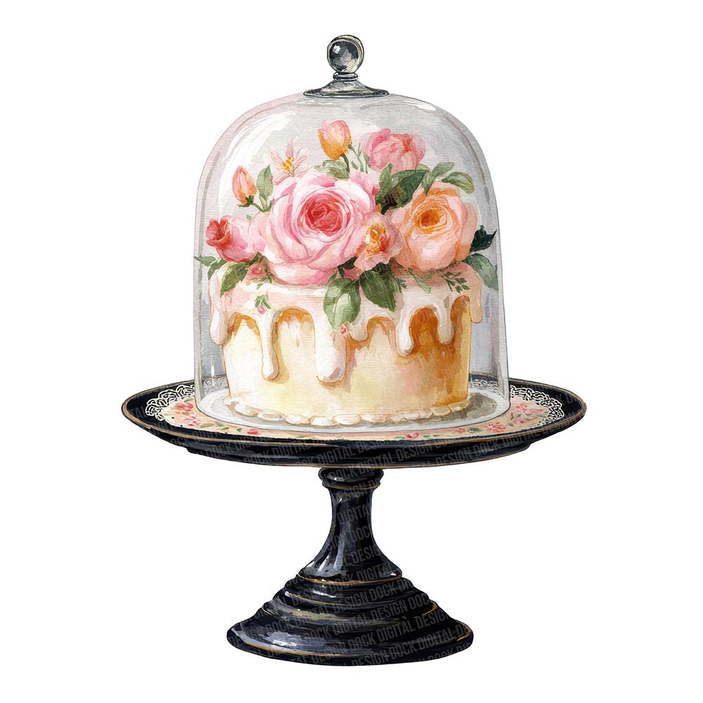 Cake Cloche PNG Clipart, 12x Vintage Cake Stand Clip Art Set, Printable ...