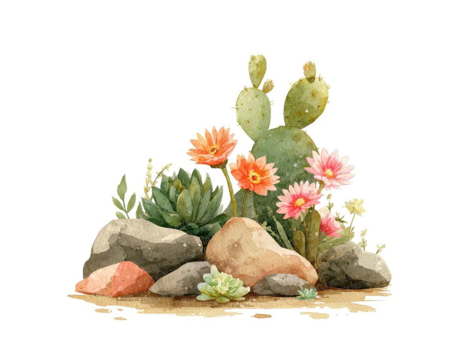 Cactus and Desert Flower Rockery PNG Art, 12x Southwestern Succulent ...