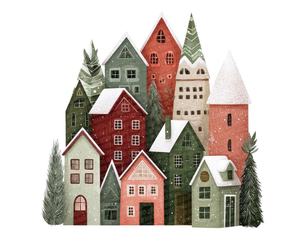 Scandinavian Christmas House PNG Clipart, 12x Winter Village Clip Art ...