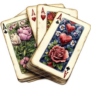 12 Playing Card Clipart, Floral Playing Cards Clipart, Printable ...