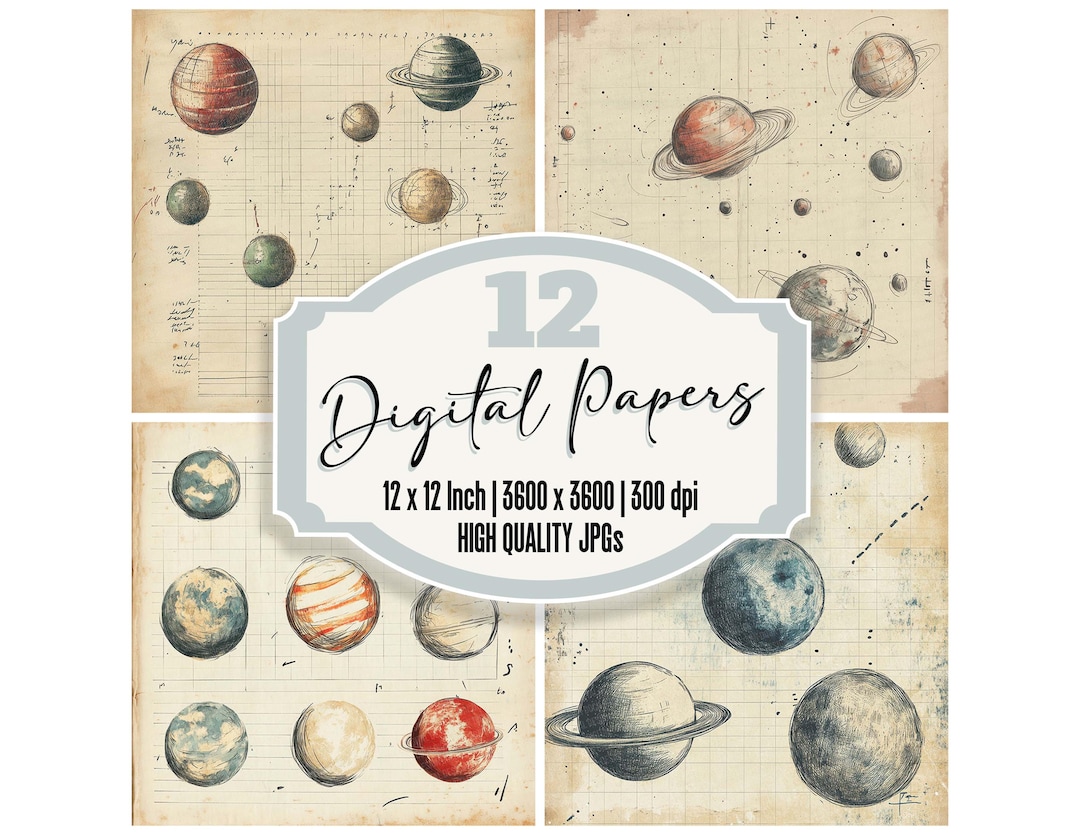 12x Planets Junk Journal Paper Vintage Astronomy Digital Paper Pack ...