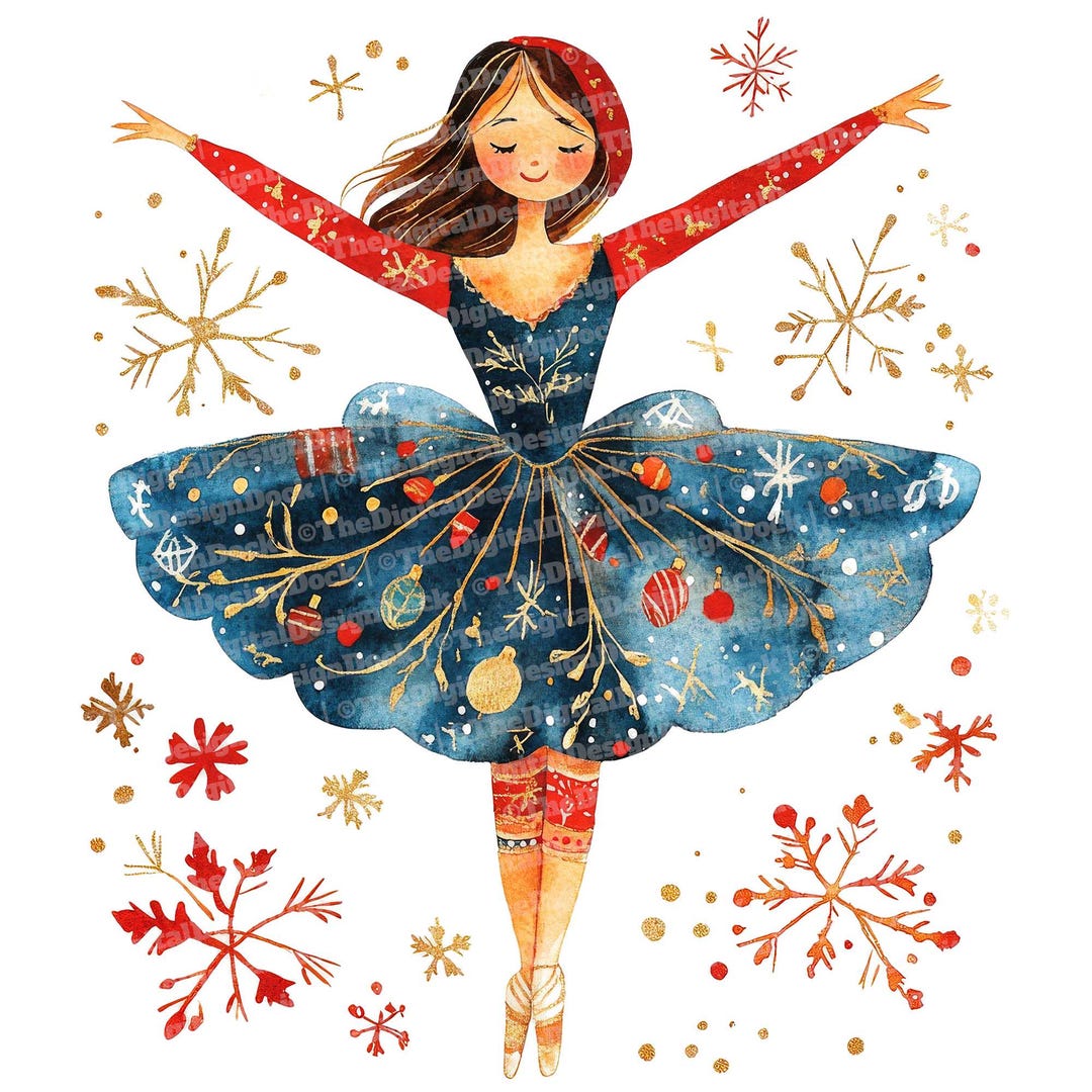 Holiday Ballerina Clip Art, 12x Christmas Dancer Clipart Set, Printable ...