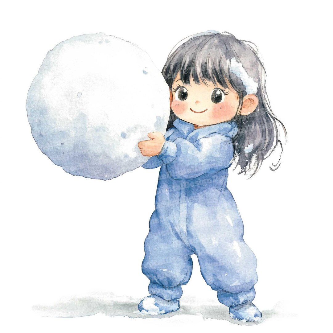 Child With Giant Snowball Clip Art, 12x Watercolor Winter Clipart Set ...