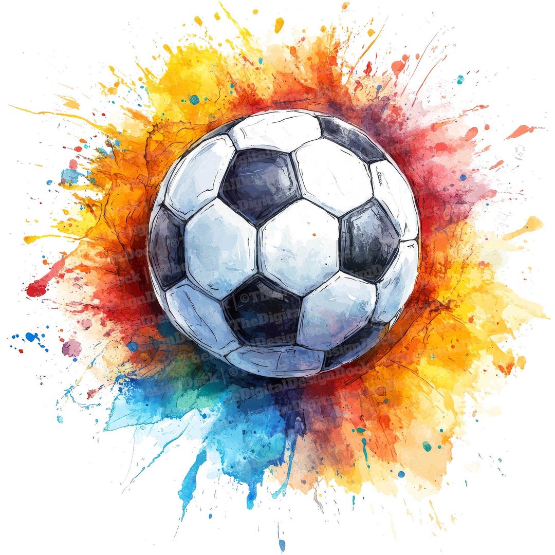 12 Soccer Watercolor Clipart, Sports Ball Art, Football Printable ...