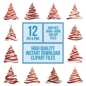 Christmas Tree PNG Clipart, 12x Ribbon Spiral Christmas Trees Clip Art ...