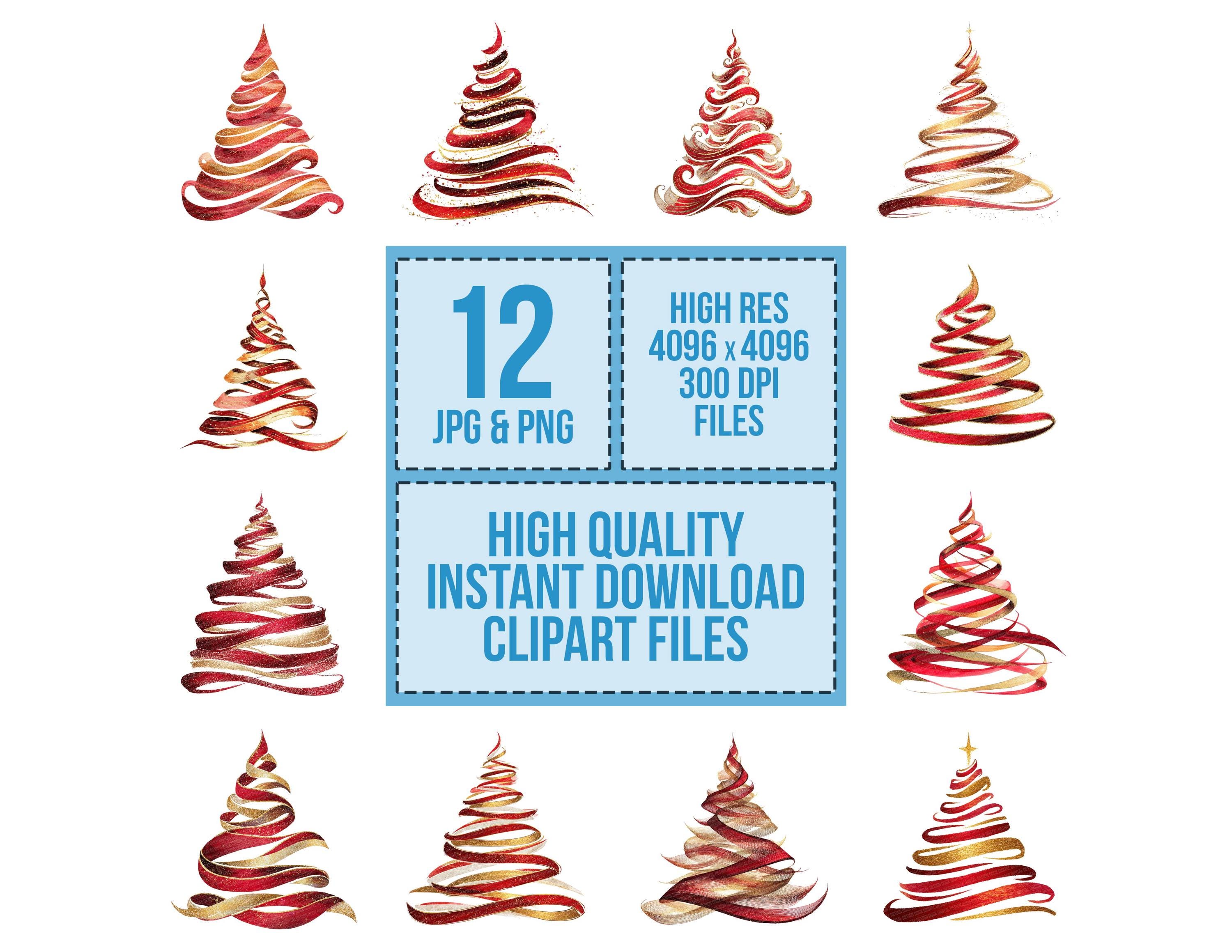 Christmas Tree PNG Clipart, 12x Ribbon Spiral Christmas Trees Clip Art ...