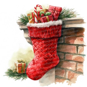 12 Christmas Stocking Clipart, Watercolor Stocking With Gifts ...