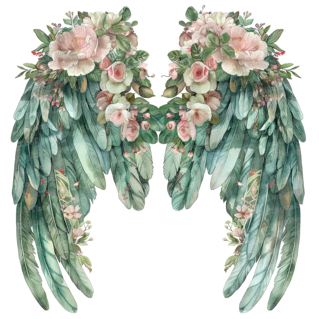 12x Angel Wings Clipart, Floral Angels Wings Clipart, Printable ...