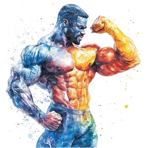 12x Fitness Bodybuilder Clipart, Watercolor Muscle Man, High Quality ...