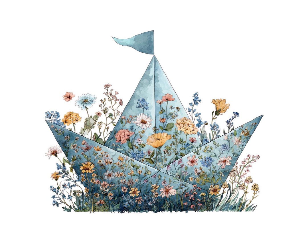 12x Origami Boat PNG Clipart, Wildflower Paper Boat Clip Art Set ...