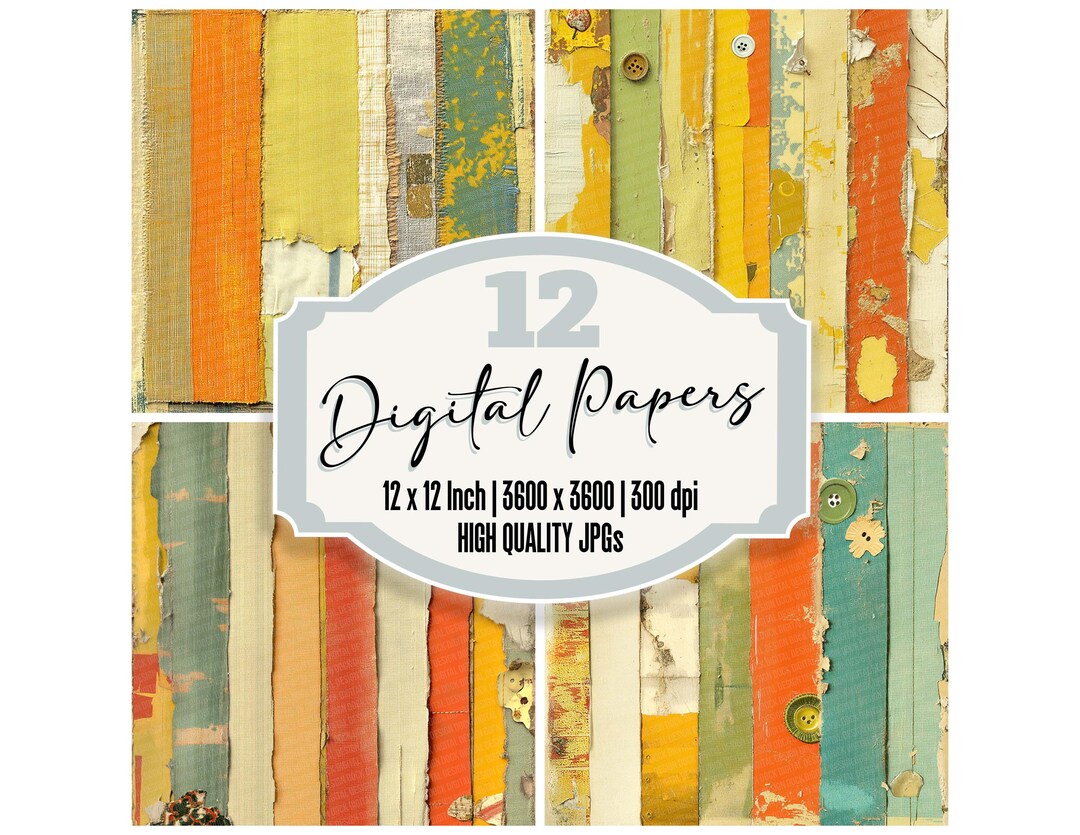 12x Vintage Thread Junk Journal Paper Fabric Collage Digital Paper Pack ...