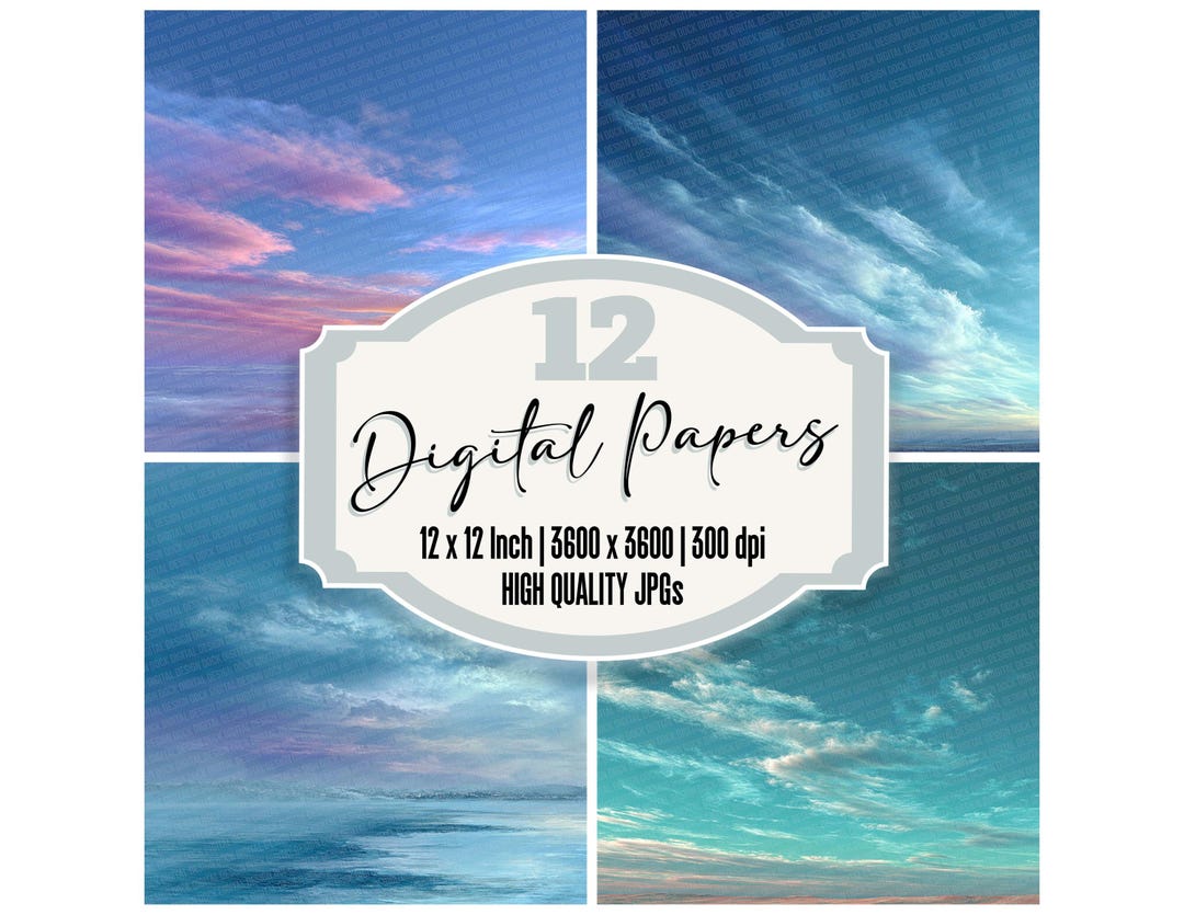 12x Pastel Sky Junk Journal Paper Digital Paper Pack Dreamy Cloud ...