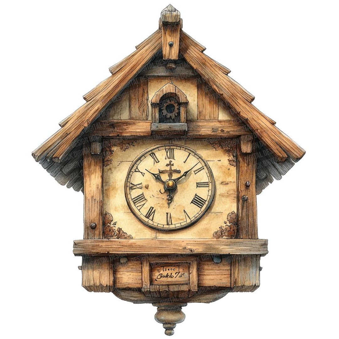Cuckoo Clock PNG Clipart, 12x Wooden Clock Clip Art Set, Printable ...