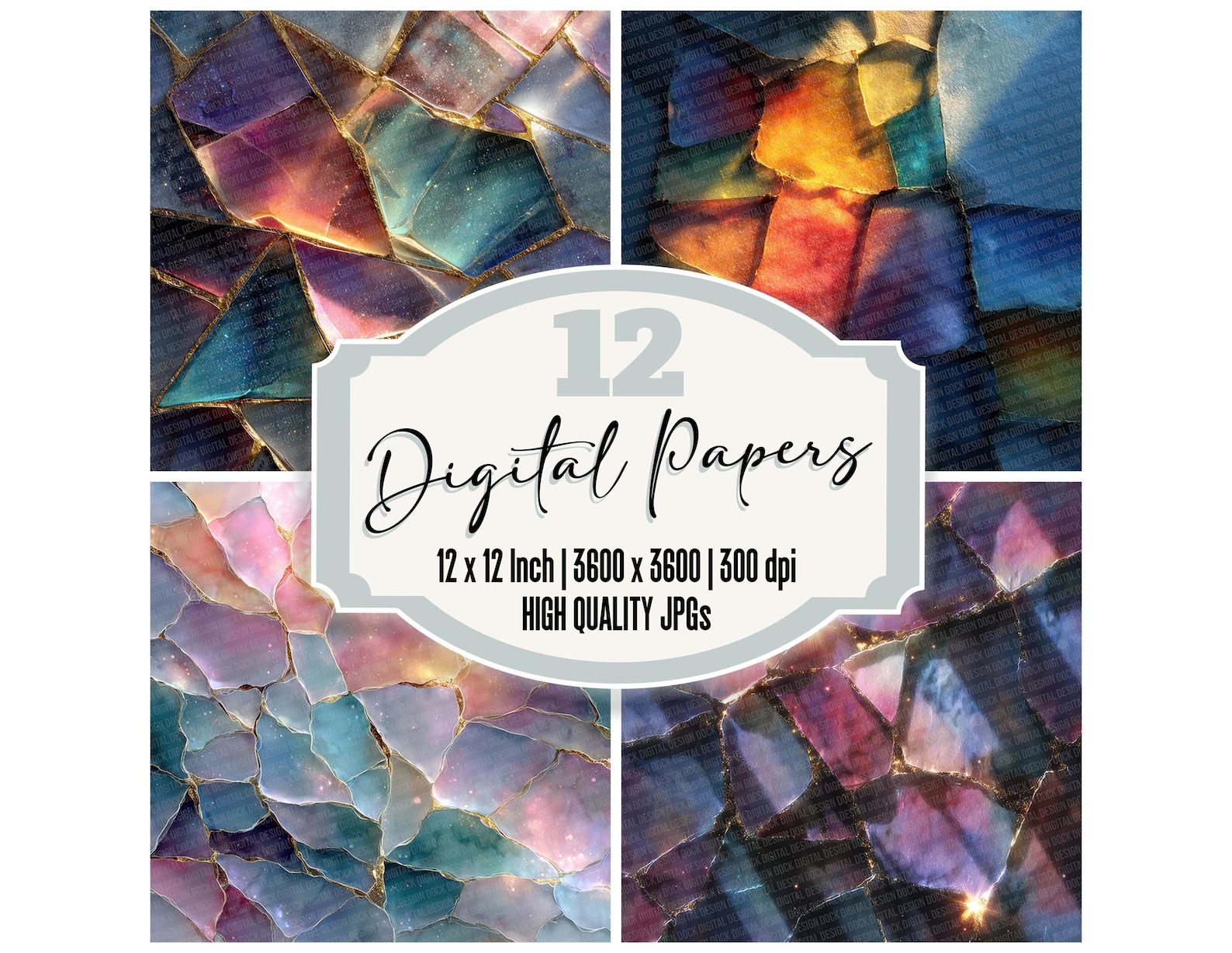 12x Cathedral Glass Shatter Junk Journal Paper Digital Paper Pack ...