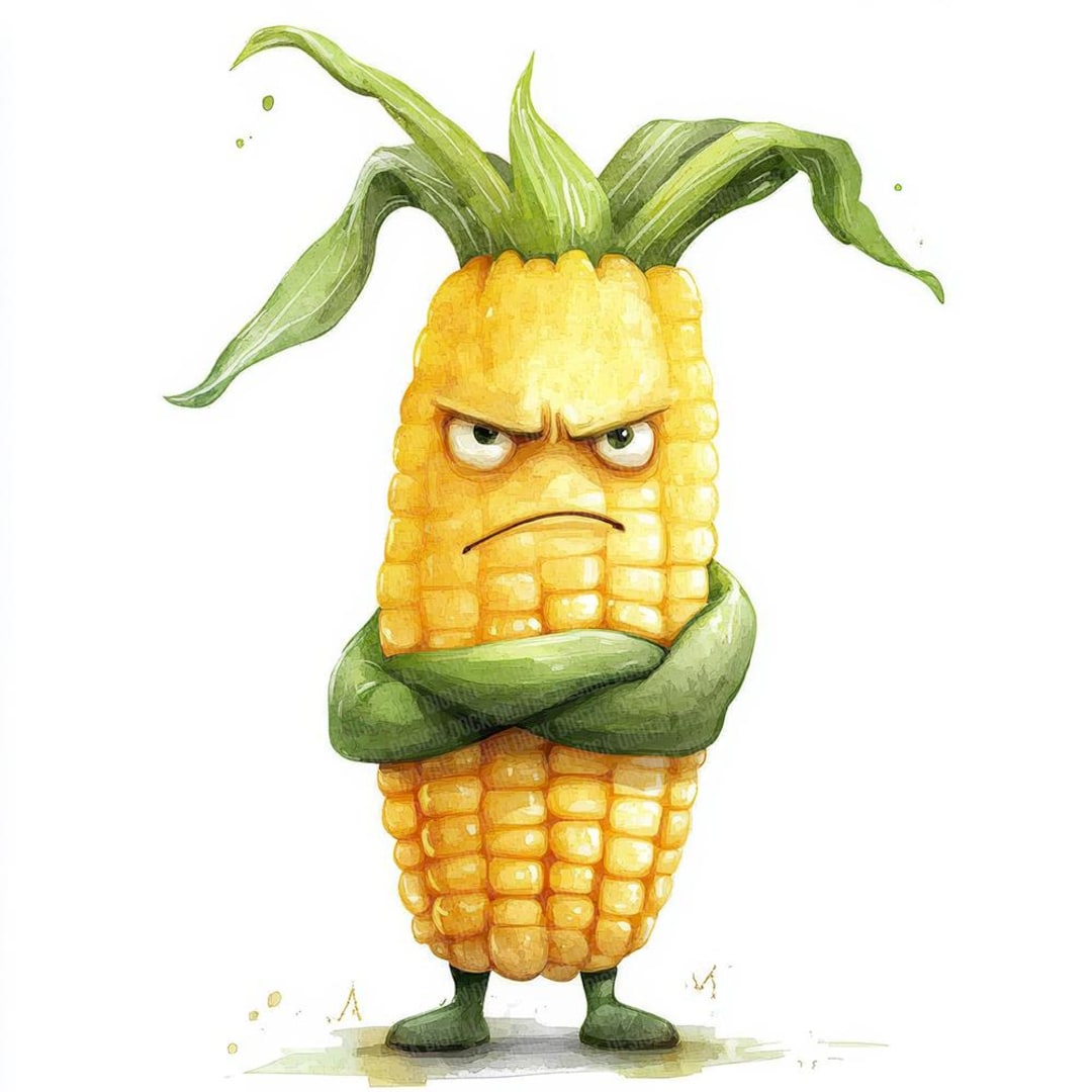Grumpy Corn PNG Clipart, 12x Angry Vegetable Character PNG Clipart Set ...