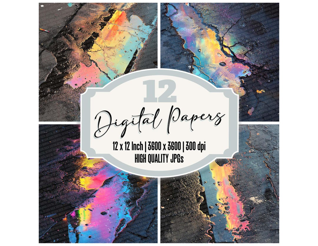 12x Slick Pavement Junk Journal Paper Neon Spill Digital Paper Pack ...