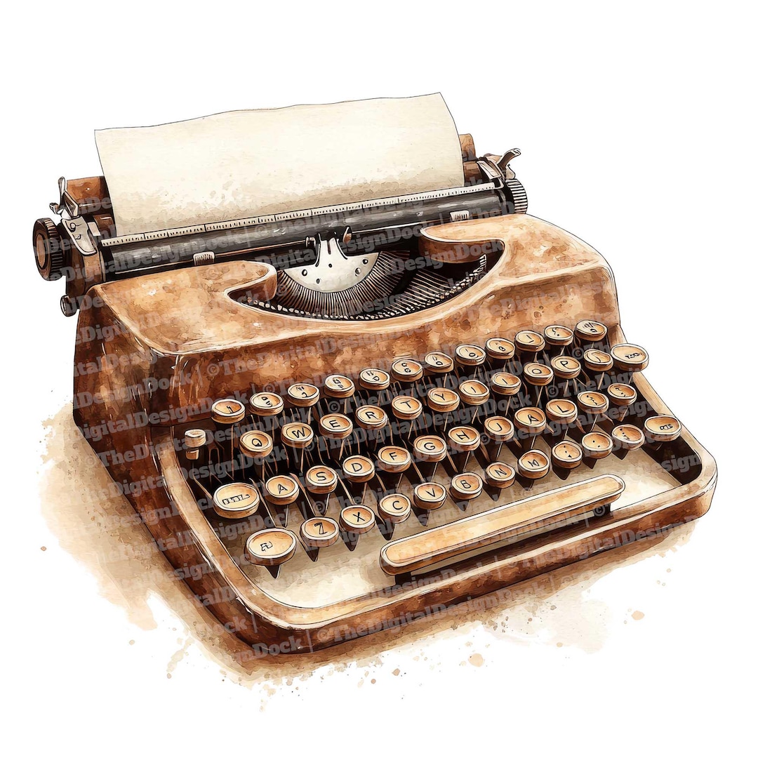 Vintage Typewriter Clip Art, 12x Watercolor Antique Typewriter Clipart ...