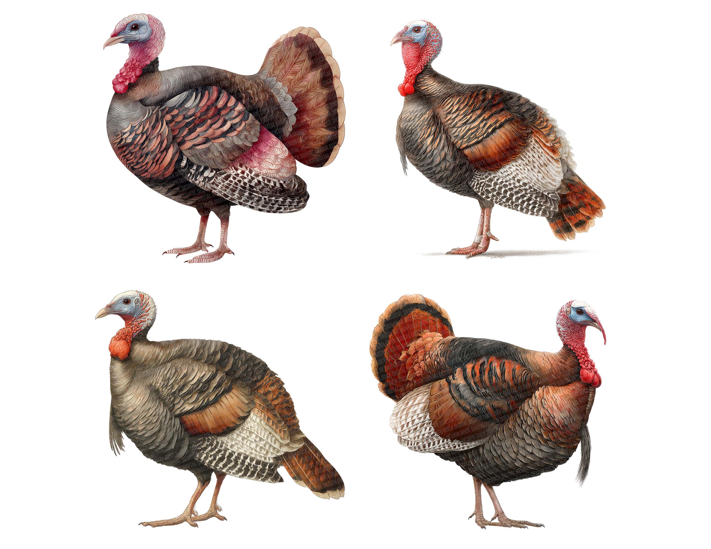 Turkey Side Profile Clipart, 12 Watercolor Turkey Pngs, Farm Bird Clip ...