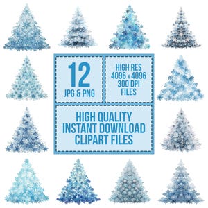 12x Snowflake Christmas Tree Clipart, Winter Tree Clip Art Set ...