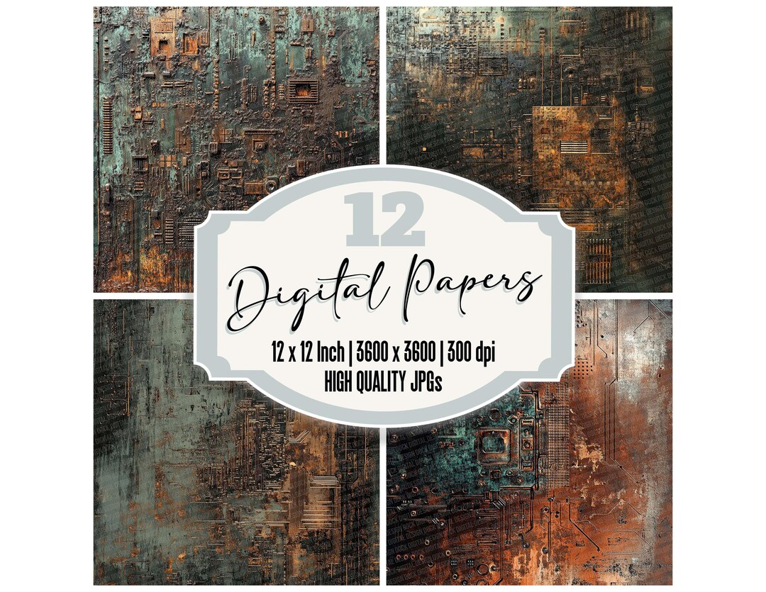 12x Rusted Circuit Boards Junk Journal Paper, Industrial Digital Paper ...