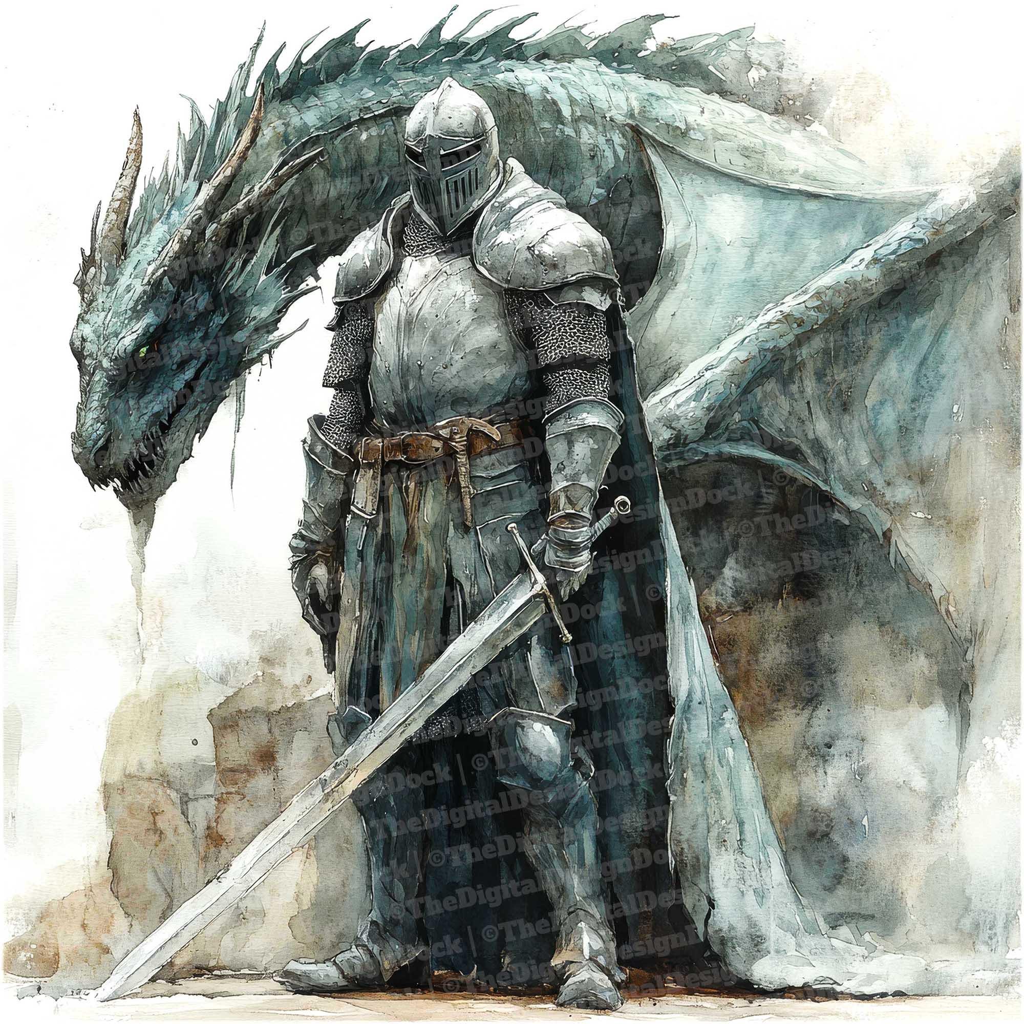 12 Knight and Dragon Clipart, Medieval Fantasy Clipart, Printable ...