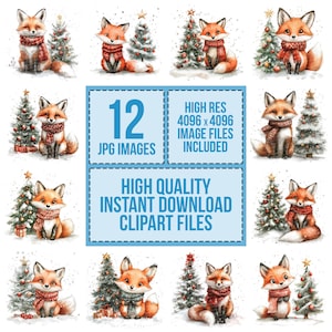 12x Christmas Fox Clipart, Holiday Woodland Animal, High Quality Jpgs ...