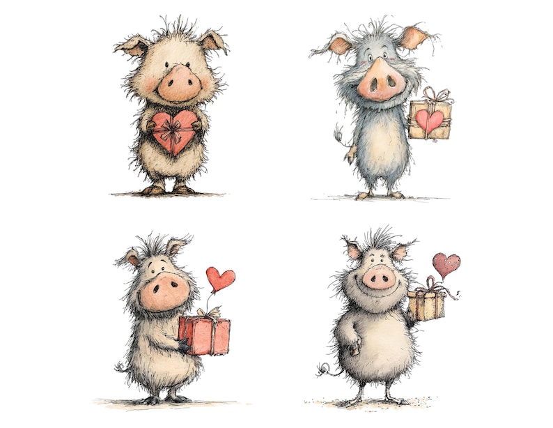 Tatty Pig Valentine PNG Clipart, 12x Cute Pig With Gift Art Set ...