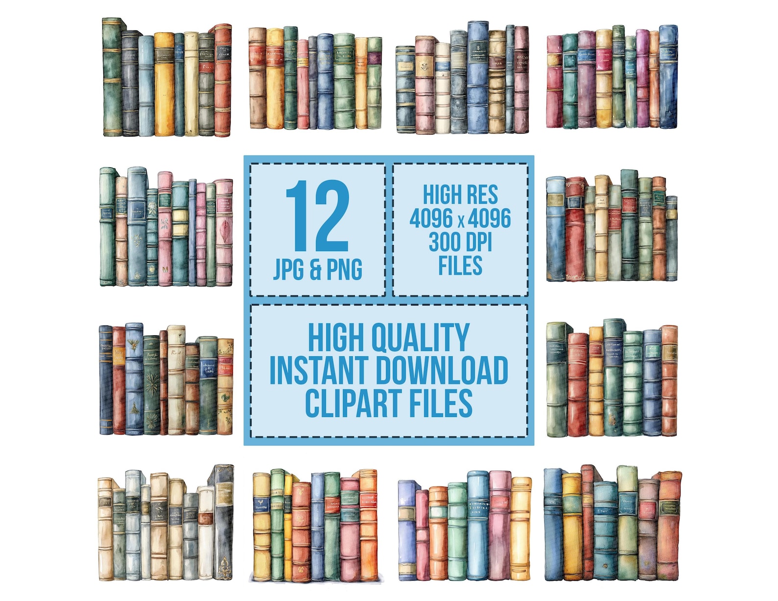 Vintage Book PNG Clipart, 12x Watercolor Book Clip Art Set, Antique ...