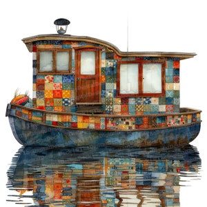 Houseboat Clipart, 12 Jpgs, Colourful Narrowboat Clipart, Printable ...