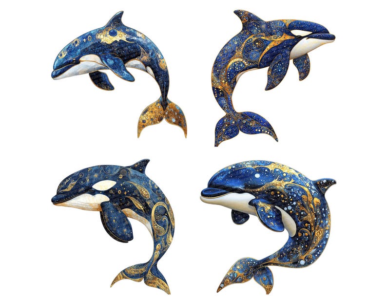 Orca Whale PNG Clipart, 12x Baroque Blue and Gold Clip Art, Printable ...