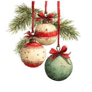 Christmas Baubles PNG Clipart, 12x Hanging Ornaments Clip Art Set ...