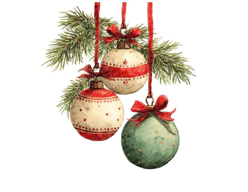 Christmas Baubles PNG Clipart, 12x Hanging Ornaments Clip Art Set ...