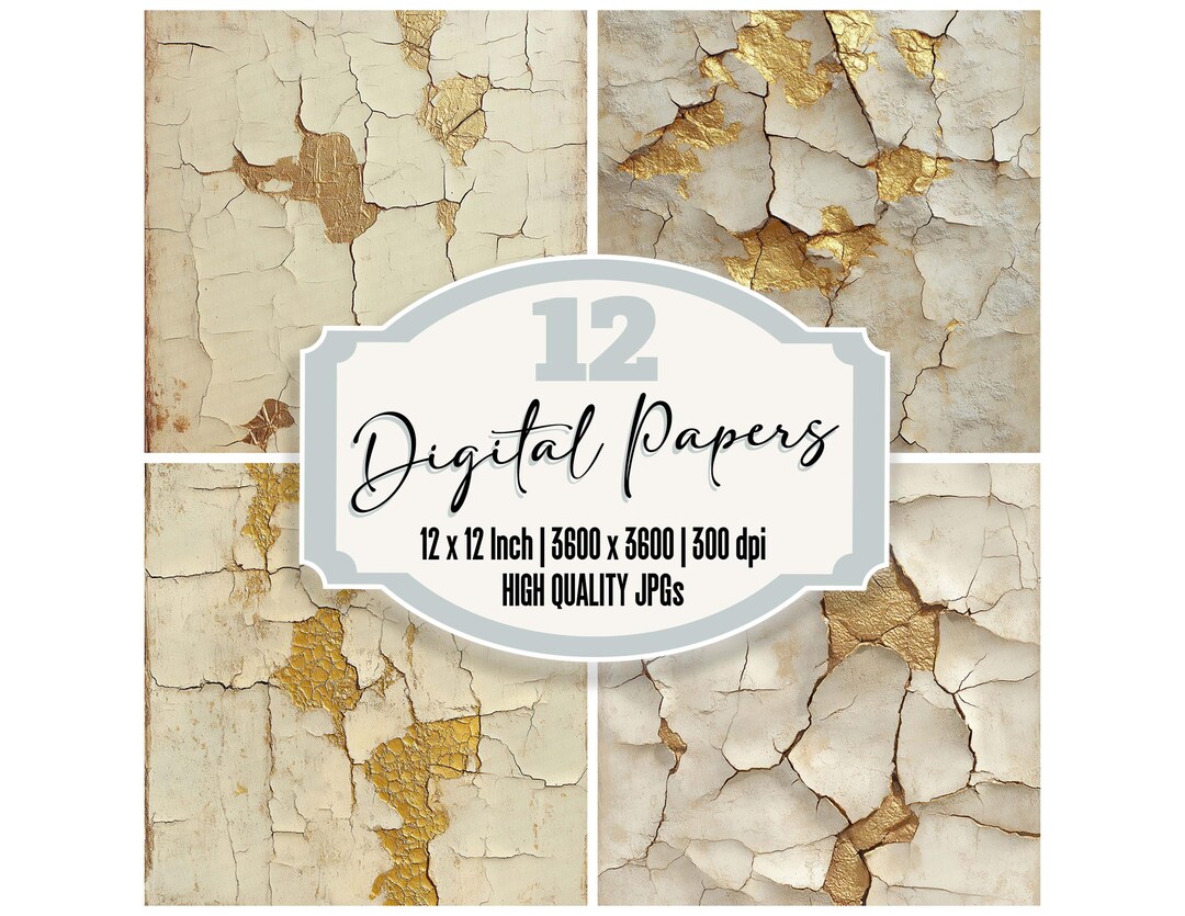 12x Antique Clay Digital Paper Gilded Junk Journal Paper Cracked Paint ...
