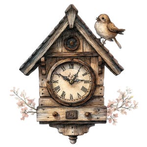 Cuckoo Clock PNG Clipart, 12x Wooden Clock Clip Art Set, Printable ...
