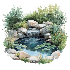 12x Watercolor Pond Clipart, Garden Pond Art, Printable Clipart, High ...