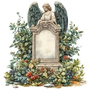 12 Angel Memorial Clipart, Floral Gravestone Clipart, Printable ...