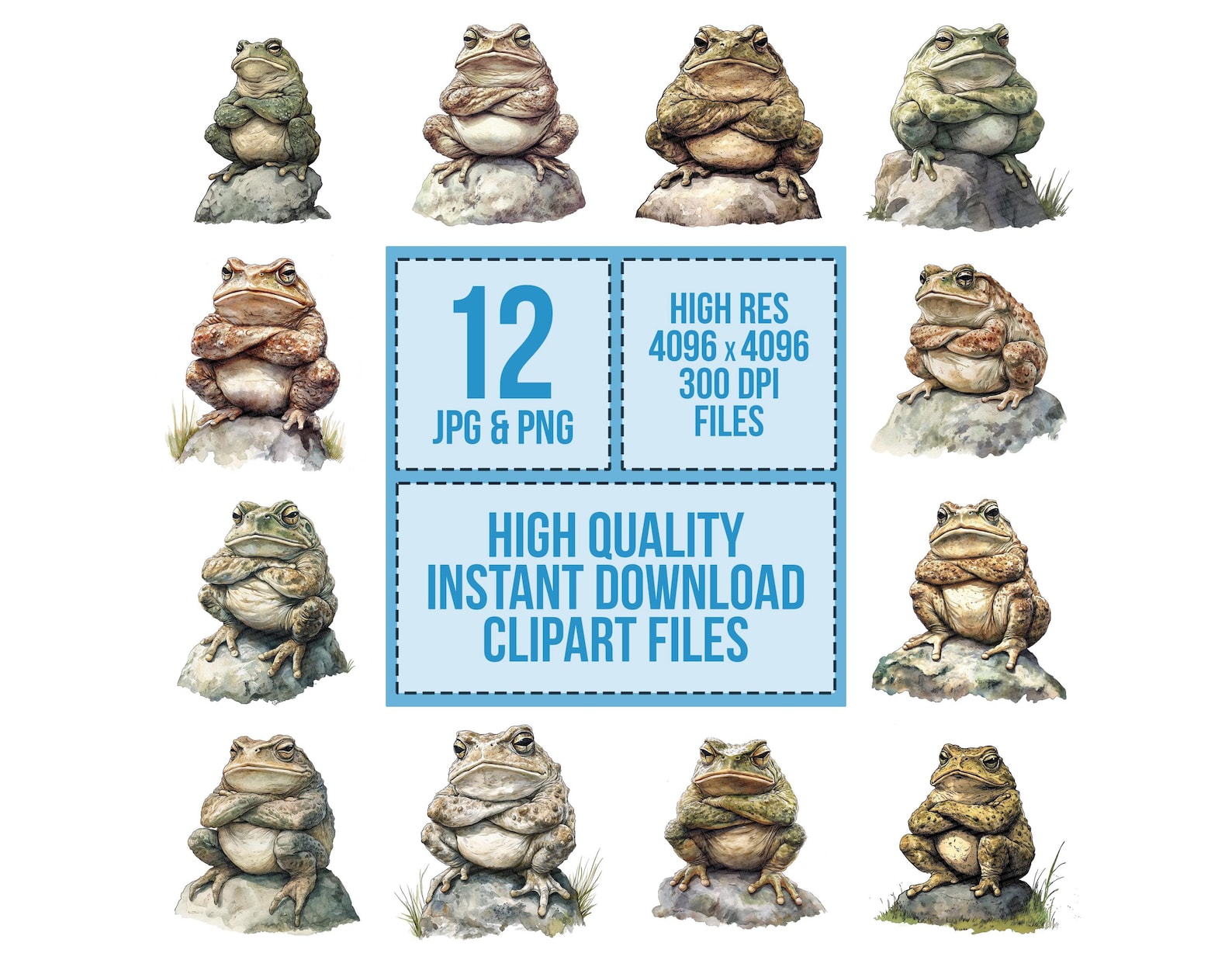 Grumpy Toad PNG Clipart, 12x Angry Frog Clip Art Set, Printable ...