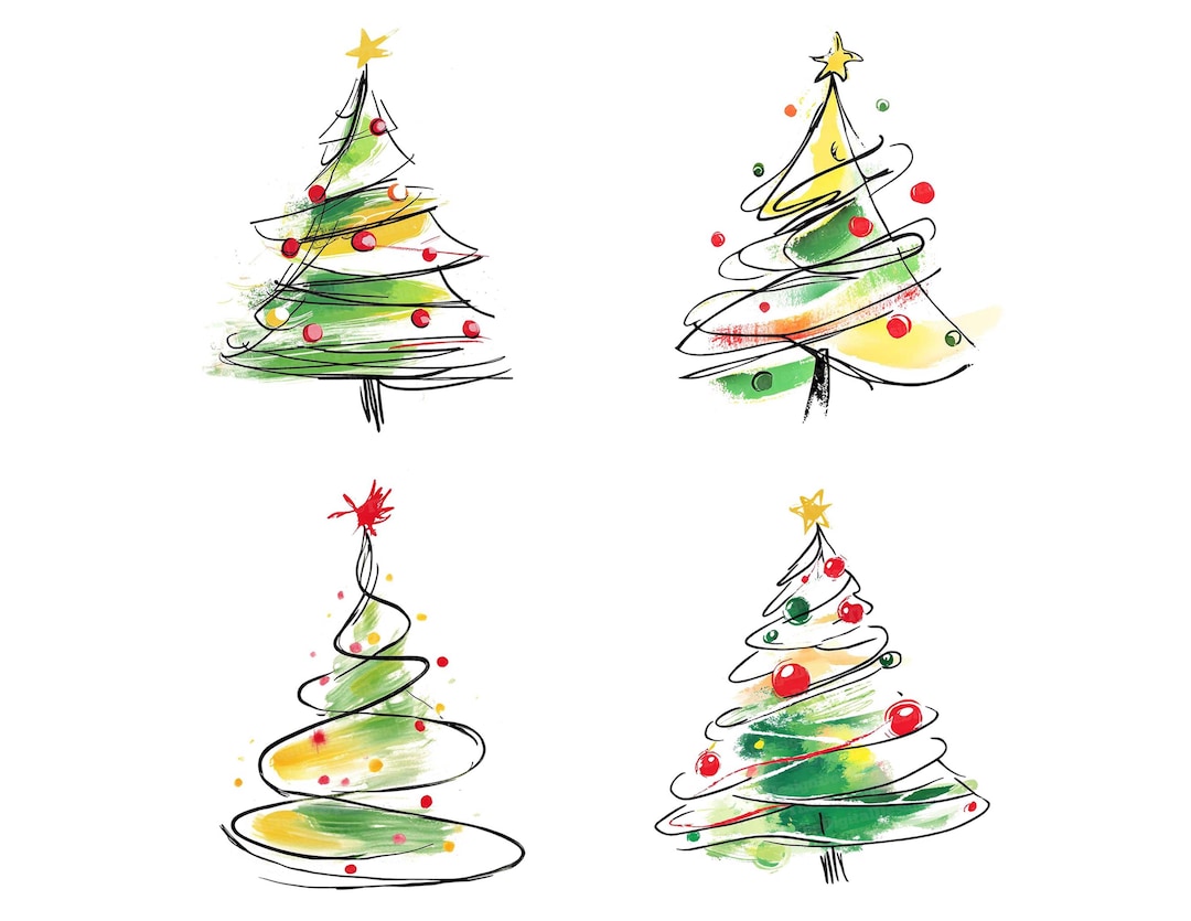 Christmas Tree Clip Art, 12x Abstract Holiday Tree Set, Modern ...