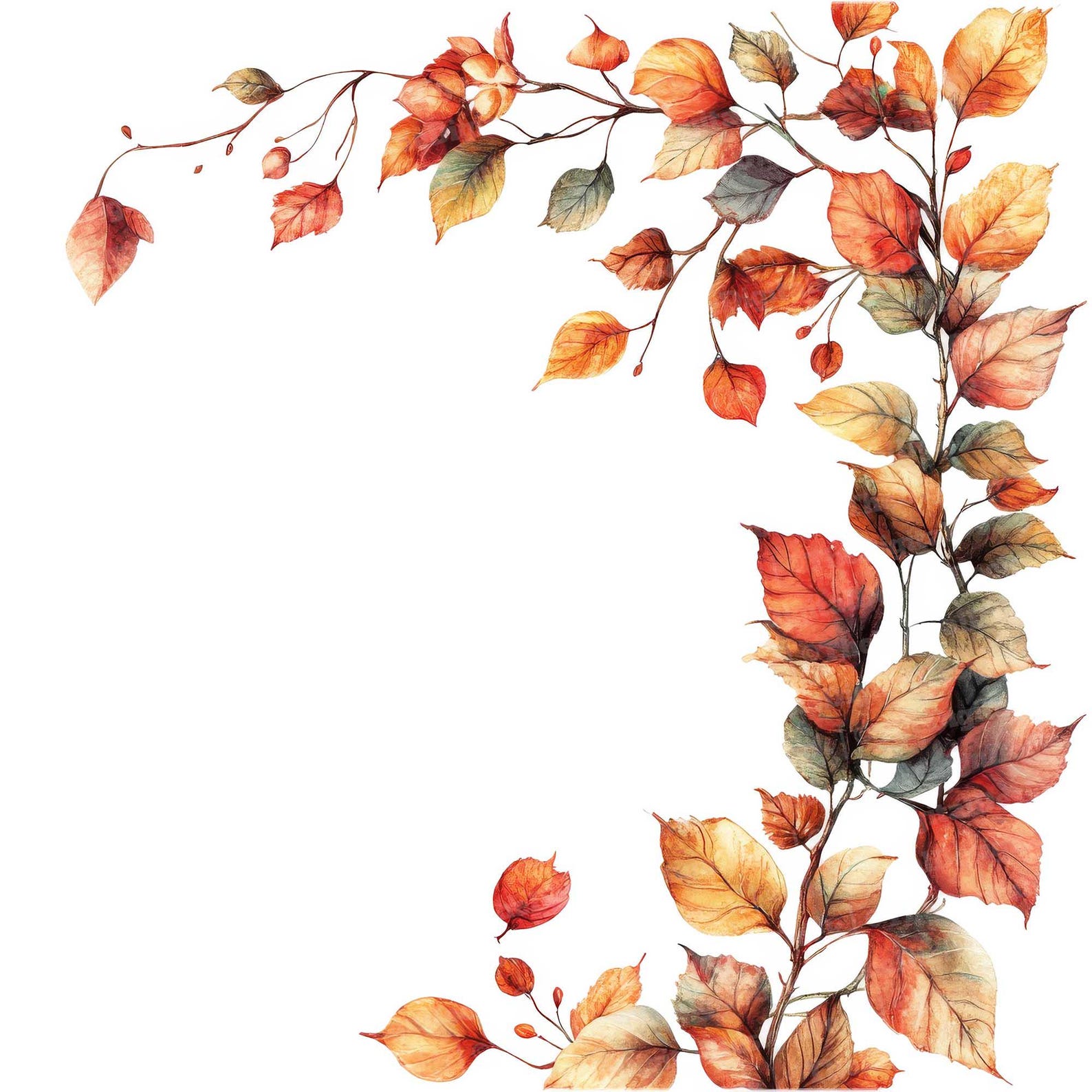 12 Fall Leaves Border Clipart, Watercolor Autumn Illustration ...