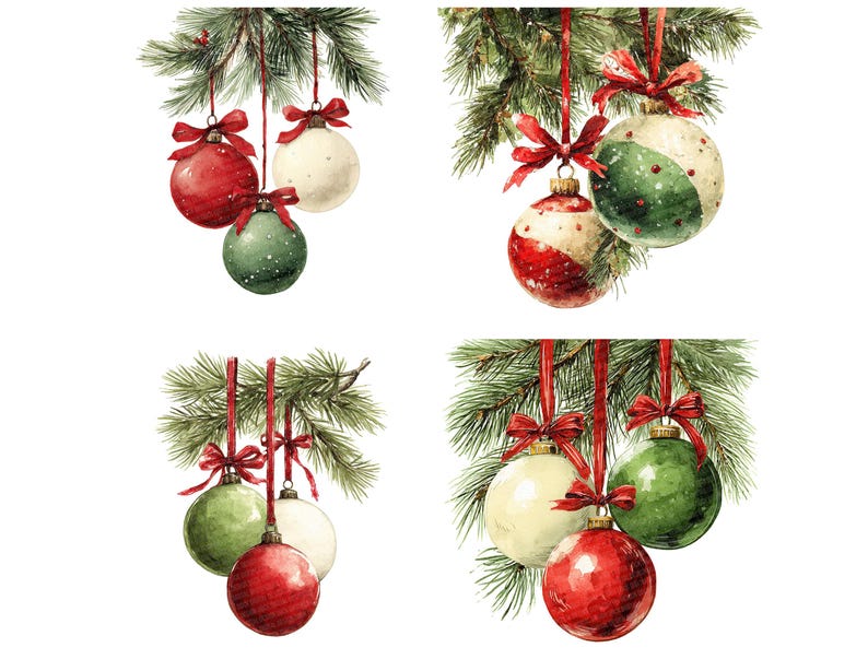 Christmas Baubles PNG Clipart, 12x Hanging Ornaments Clip Art Set ...