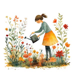 12 Gardening Girl Clipart, Woman Flower Garden Gardening, Printable ...