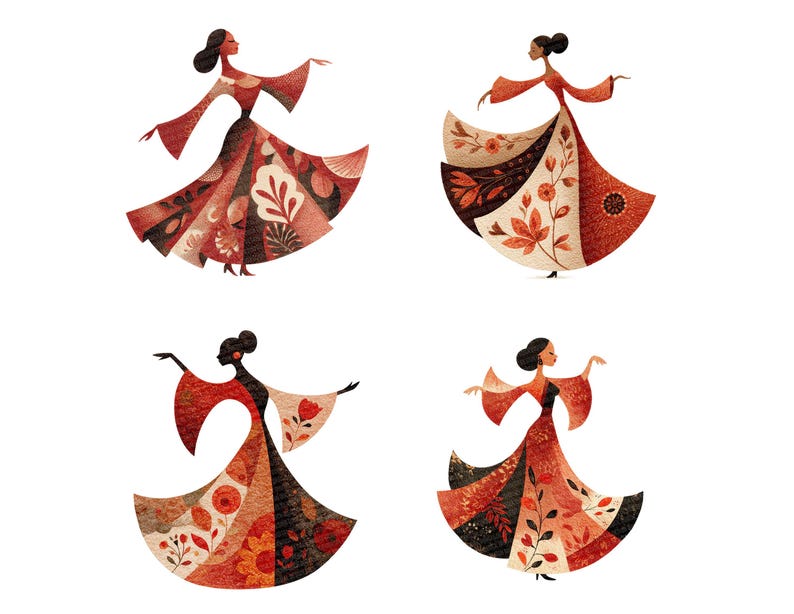 12x Spanish Folk Dancer Clipart, Traditional Flamenco Dress Clip Art ...