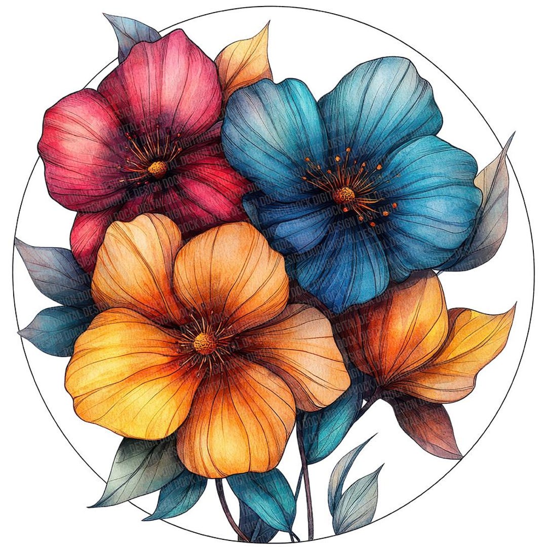 Floral Circle PNG Clipart, 12x Watercolor Flower Clip Art Set ...