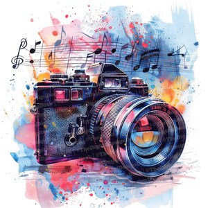12x Classic Camera Music Notes Clipart, Musical Clipart, Printable ...