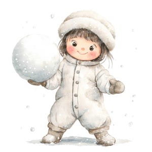 Child With Giant Snowball Clip Art, 12x Watercolor Winter Clipart Set ...